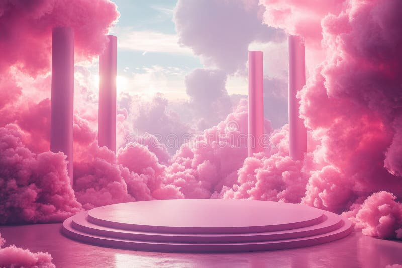 A Pink Cloud Filled Sky with a Pink Stage in the Middle Stock Photo ...