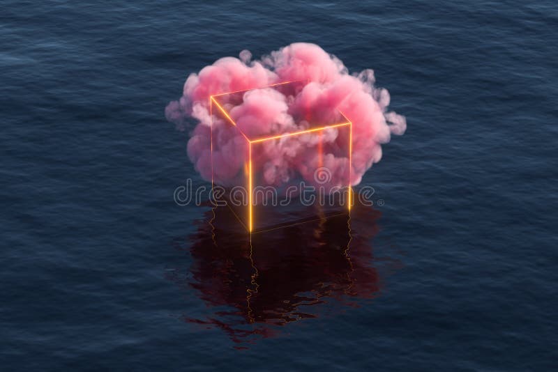 Pink Cloud Float Over the Sea, 3d Rendering Stock Illustration ...
