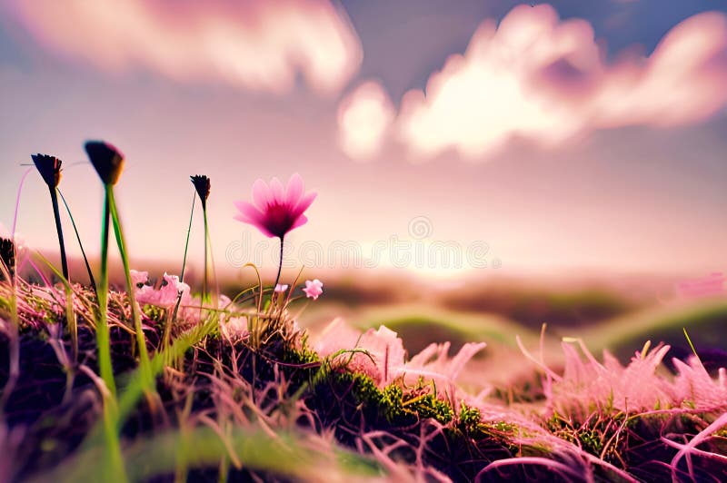 Pink cloud and flower stock illustration. Illustration of autumn ...