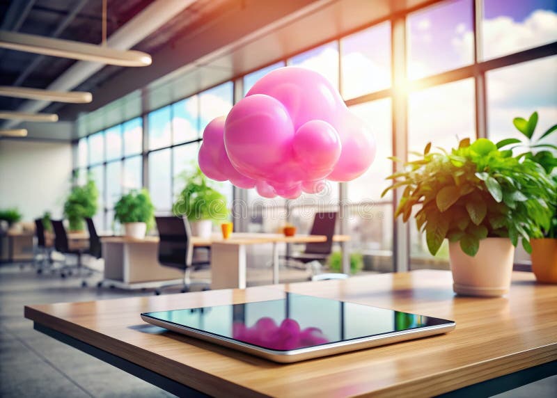 Pink Cloud Hovering Above Tablet a Whimsical Visual Representing ...
