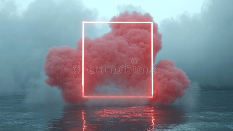 Pink Cloud, Neon Frame, Ocean, Misty Sky, Digital Art Stock ...