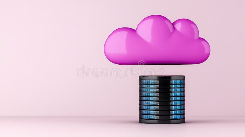 Pink Cloud Over a Data Storage Cylinder Soft Pink Background Stock ...