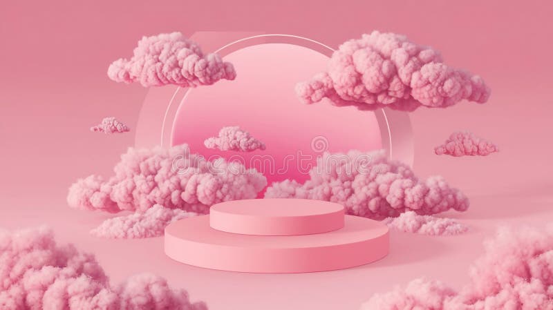 Pink Cloud Platform Mockup 3D Render Pastel Cloudscape Stock ...