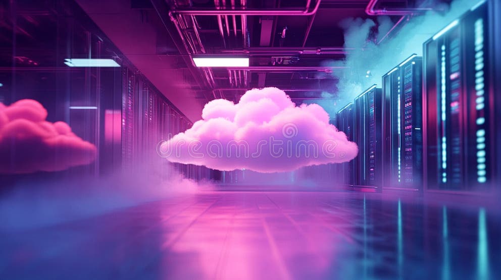 Pink Cloud Server Room Digital Art Neon Lights Futuristic Technology ...