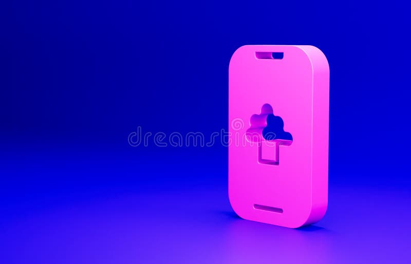 Pink Cloud Technology Data Transfer and Storage Icon Isolated on Blue ...