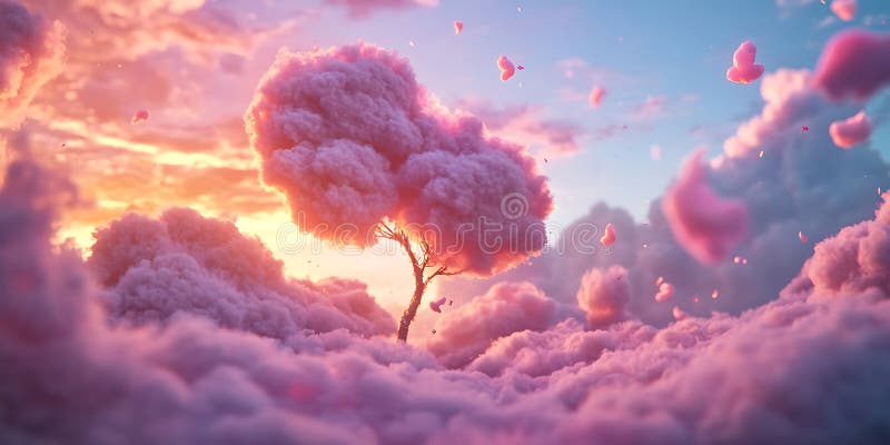 Pink Cloud Tree Dreamy Fantasy Art Background Stock Illustration ...