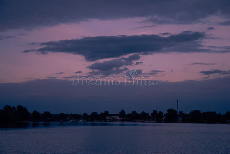 Pink Clouds, Blue Sky, Amazing Sky, River, Sunset Stock Photo - Image ...