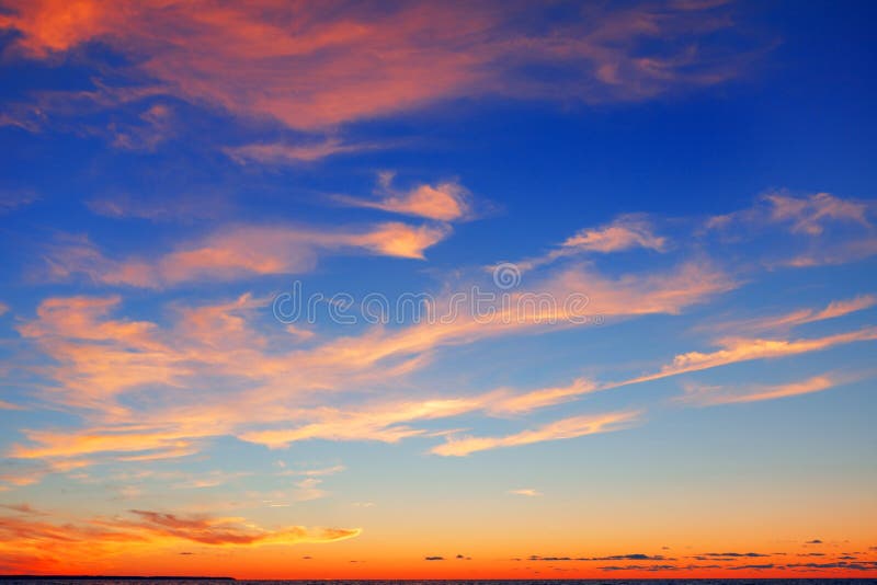 Pink Clouds on a Blue Sky Background after Sunset Stock Photo - Image ...