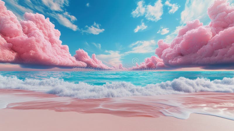 A Pink Clouds are Floating Over the Ocean and a Beach, AI Stock Image ...