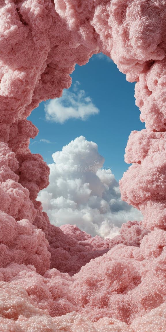 Pink Clouds Frame a View of White Clouds and Blue Sky. Stock ...