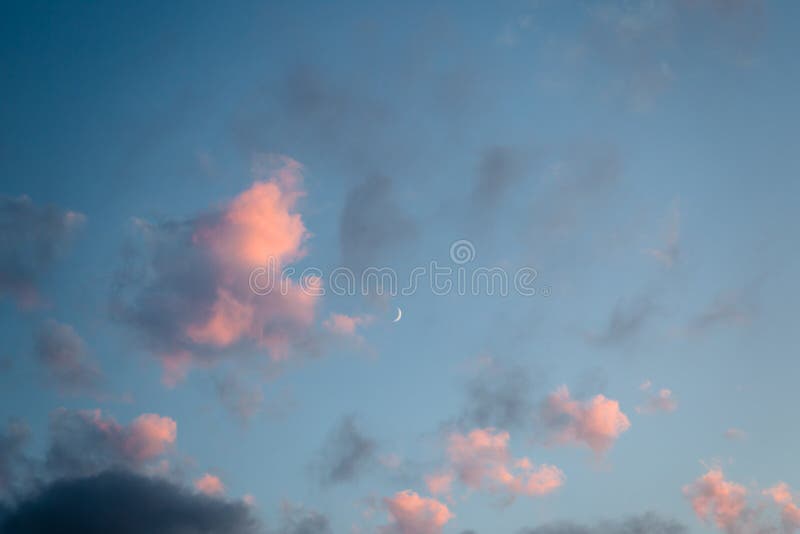 Pink Clouds and Moon Heaven Stock Image - Image of atmosphere, lunar ...