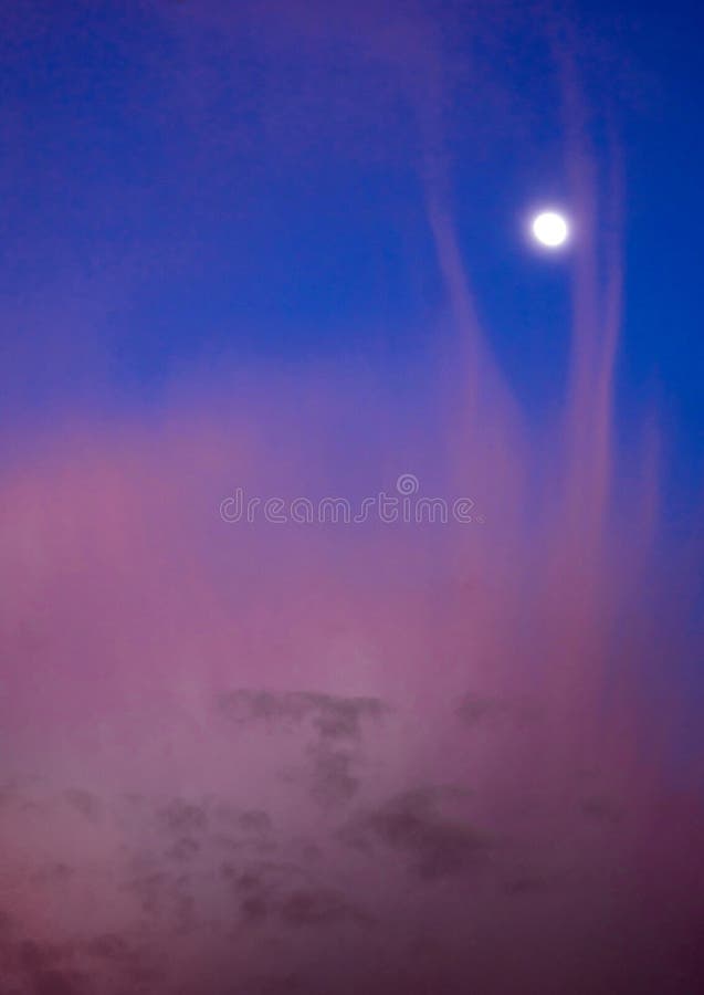 Pink Clouds and Moon in Sunset Sky Stock Image - Image of fluffy ...