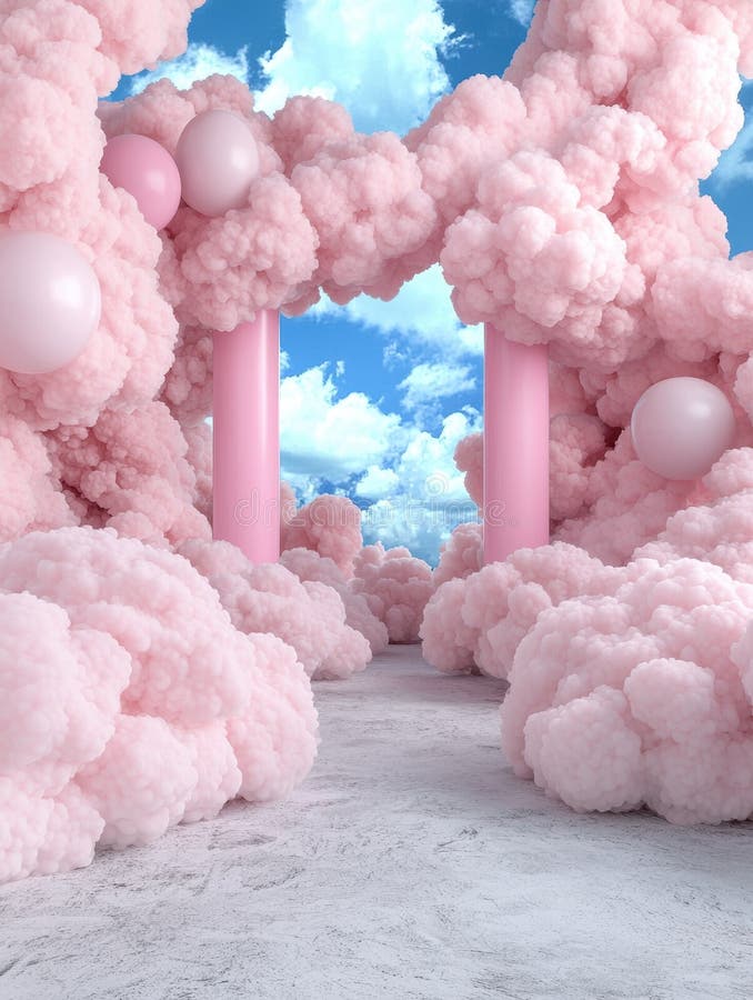 Pink Clouds and Pillars Create a Dreamy, Surreal Landscape. Stock ...