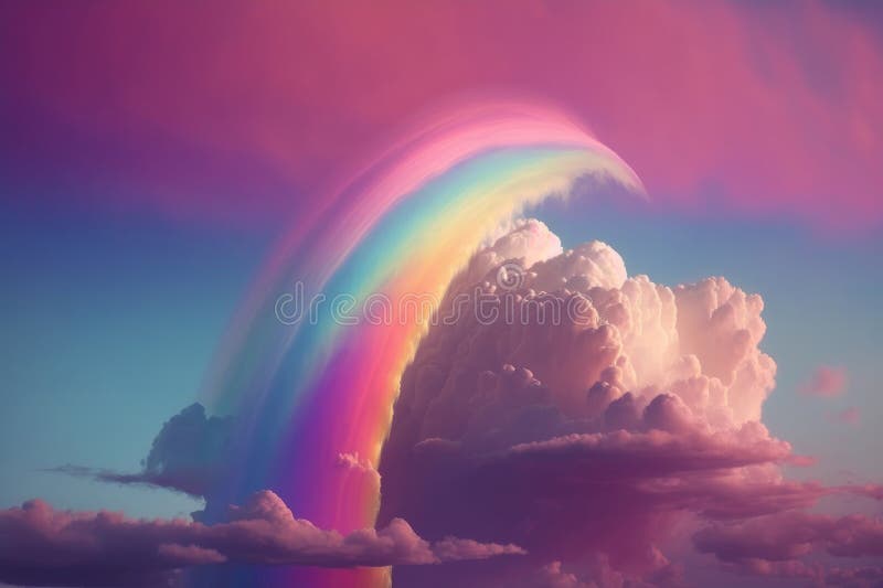 Pink Clouds and Rainbow, Background. AI Generative Stock Illustration ...
