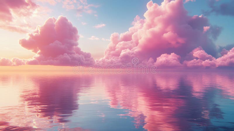 Pink Clouds Reflecting on Calm Ocean Waters Stock Illustration ...