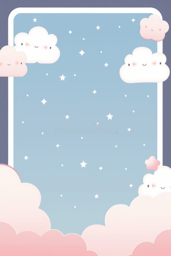 Pink Clouds and Stars in the Sky with a Square Frame Stock Illustration ...