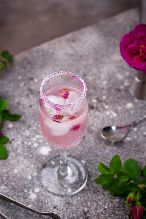 Pink Cocktail with Champagne and Rose Syrup Stock Image - Image of ...