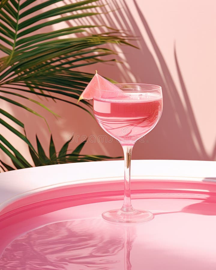 Pink Cocktail with Lemon Wedge Sitting on the Pool Table Stock Photo ...