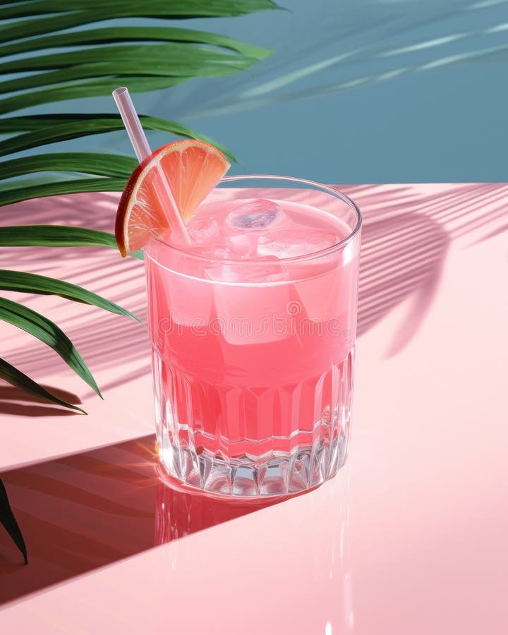Pink Cocktail with Lemon Wedge Sitting on the Pool Table Stock Photo ...