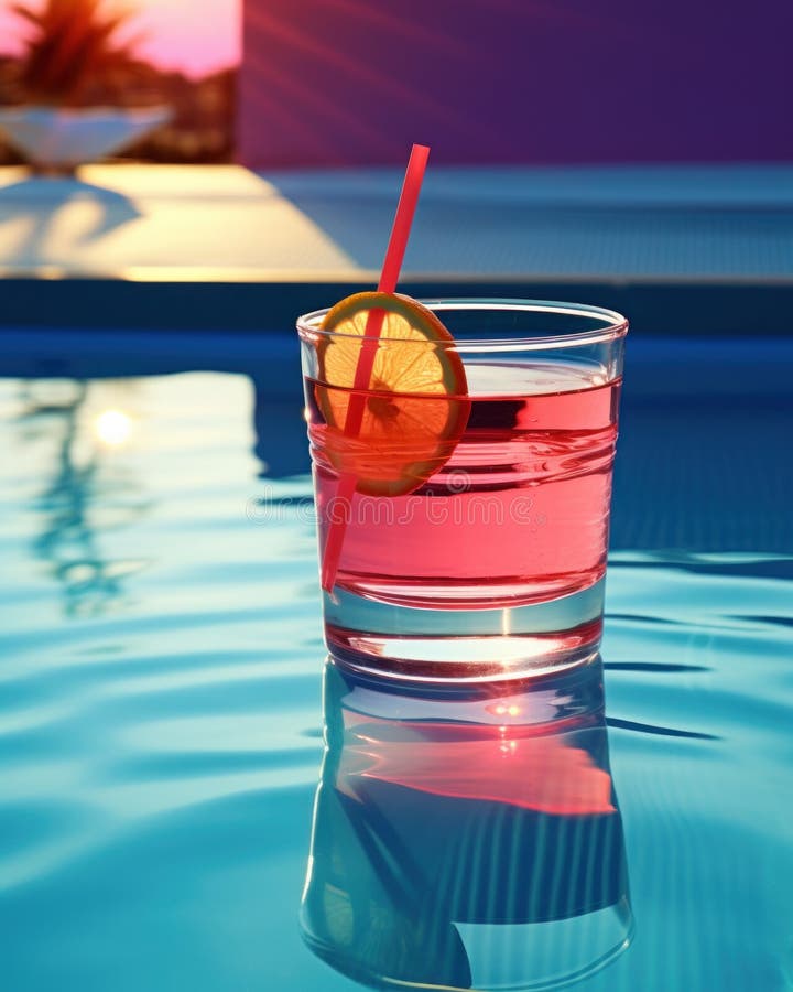 Pink Cocktail with Lemon Wedge Sitting on the Pool Table Stock Image ...