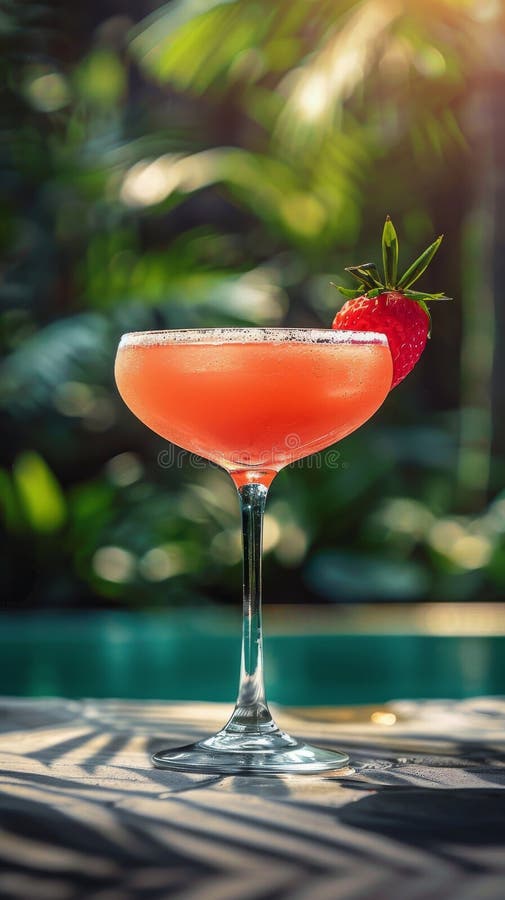 Pink Cocktail by Poolside Table Stock Photo - Image of cocktail, pool ...