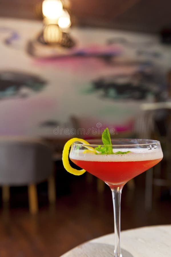 Pink Cocktail in Trendy Bar Stock Image - Image of ambiance, glass ...