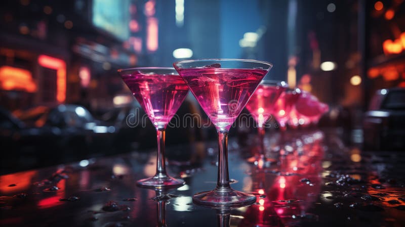 Pink Cocktails on the Bar Counter Stock Illustration - Illustration of ...