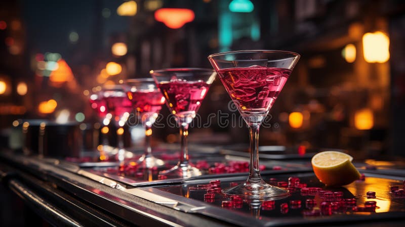 Pink Cocktails on the Bar Counter Stock Illustration - Illustration of ...