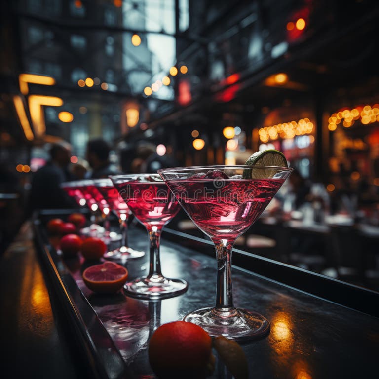 Pink Cocktails on the Bar Counter Stock Illustration - Illustration of ...