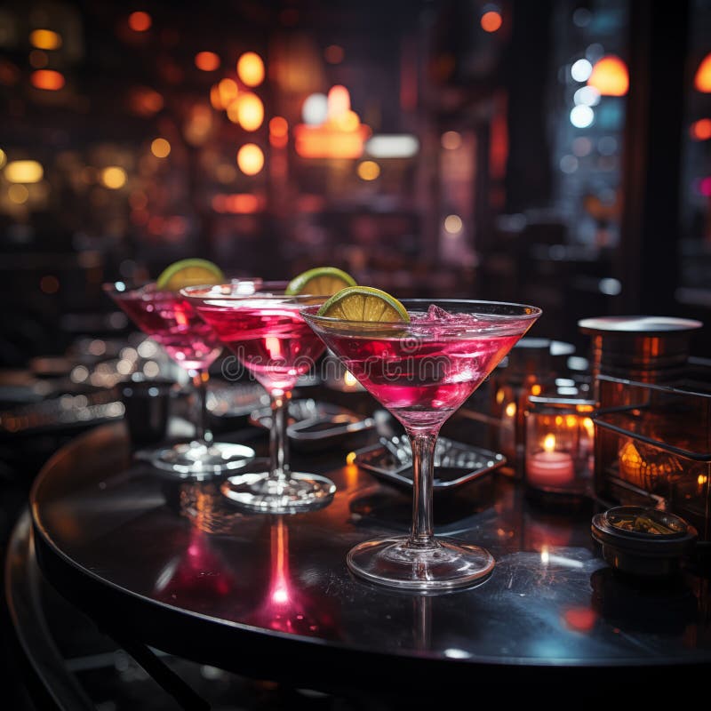 Pink Cocktails on the Bar Counter Stock Illustration - Illustration of ...