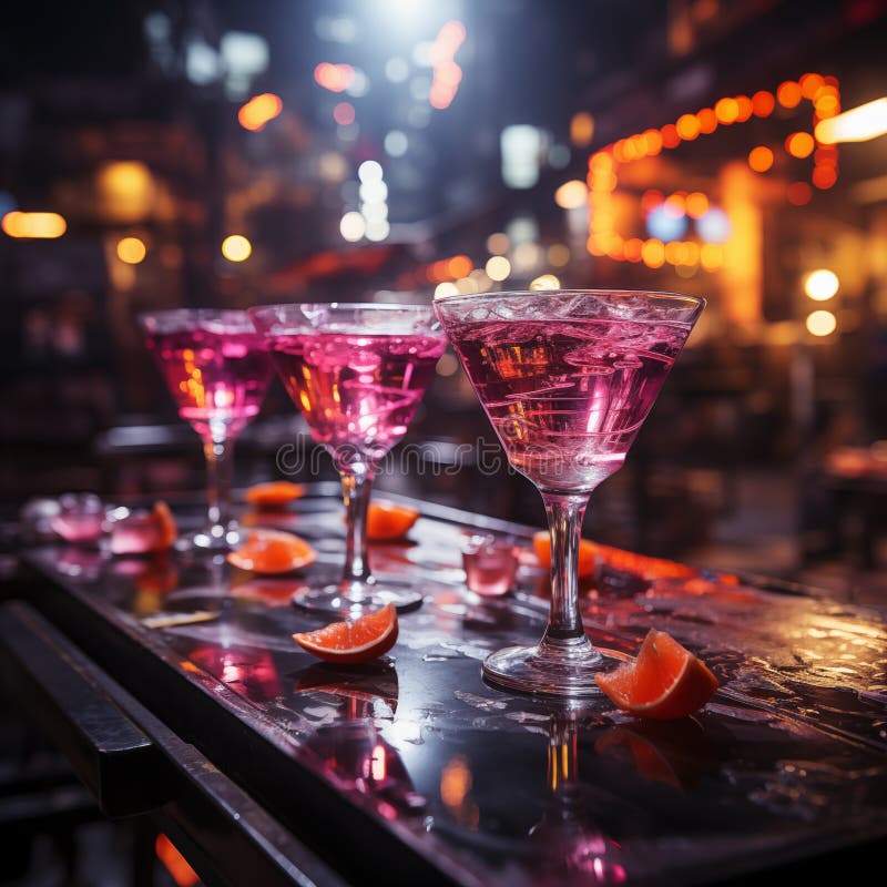 Pink Cocktails on the Bar Counter Stock Illustration - Illustration of ...