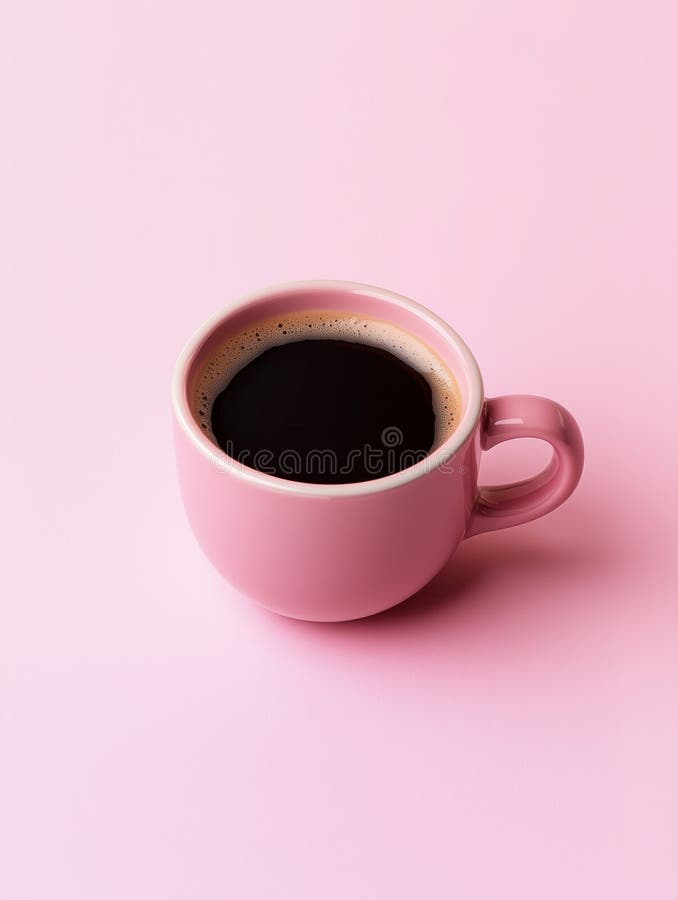 Pink Coffee Cup Filled with Black Coffee Sits on a Pastel Pink ...