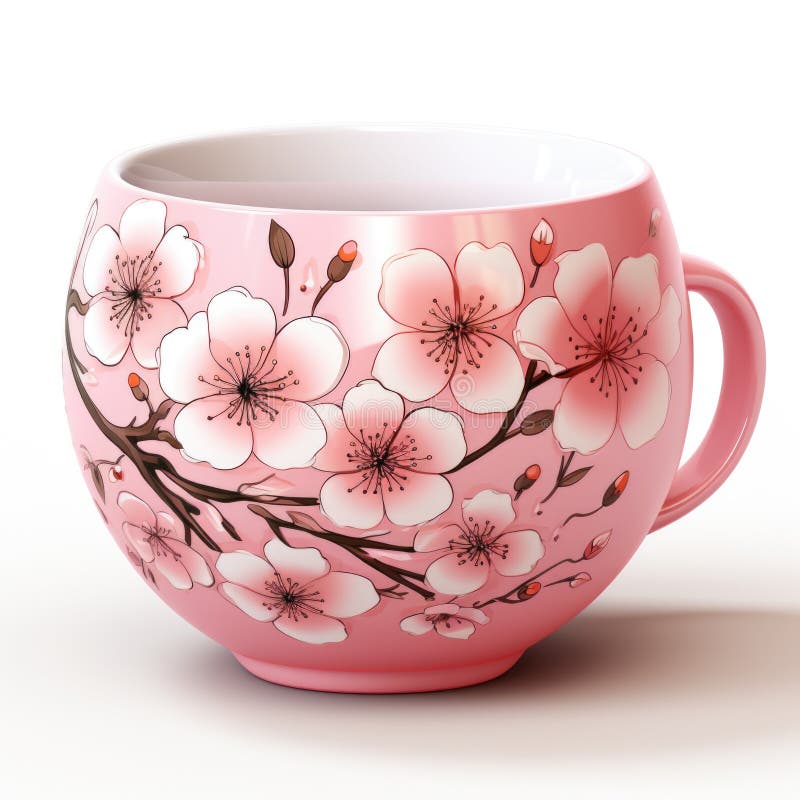 A Pink Coffee Cup with Flowers Painted on it, Cute Sakura Spring Design ...