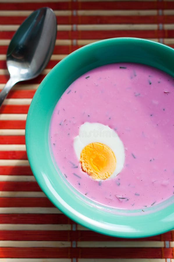 Pink Cold Beet Soup with Egg Stock Image - Image of freshness, spoon ...