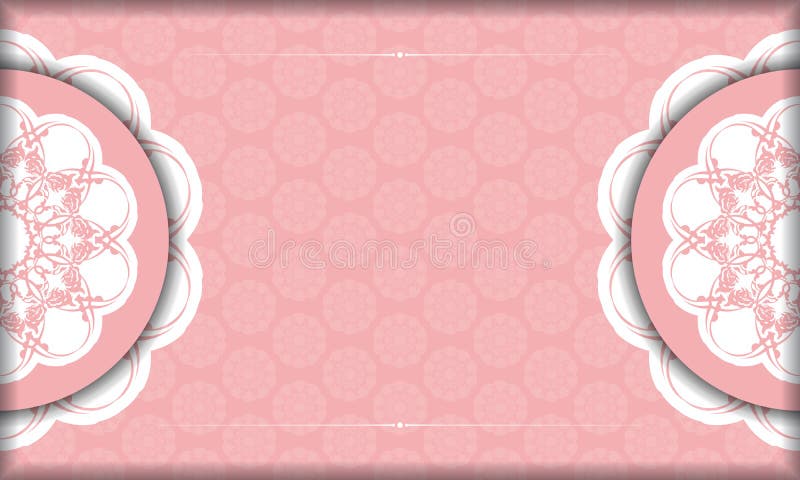 Pink Color Banner Template with Vintage White Pattern for Logo Design ...
