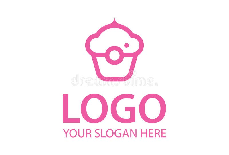 Pink Color Line Art Cupcake Logo Design Stock Vector - Illustration of ...