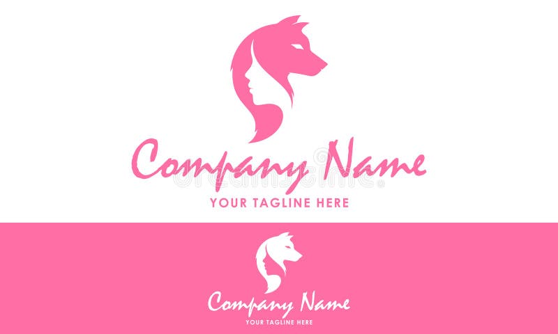 Pink Color Negative Female Face with Wolf Logo Design Stock Vector ...