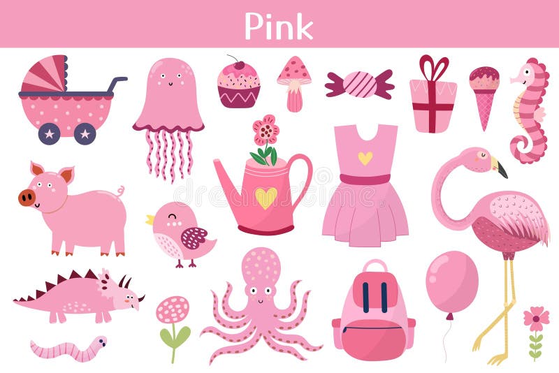 Pink Color Objects Set. Learning Colors for Kids Stock Vector ...