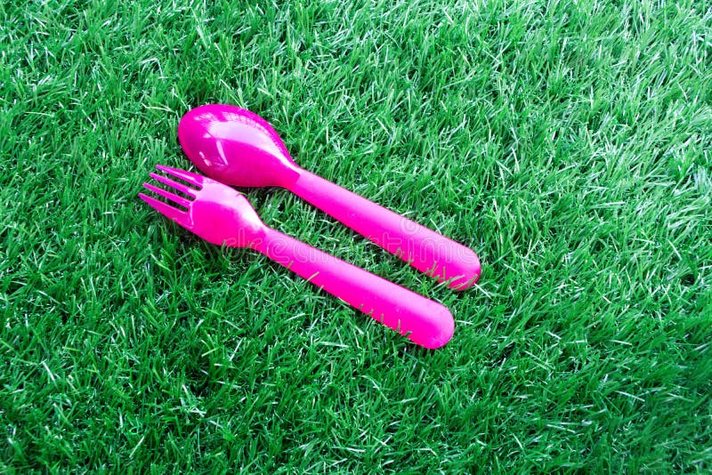 The Pink Color of Spoon and Fork Stock Photo - Image of long, couple ...