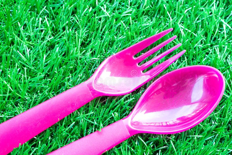 The Pink Color of Plastic Spoon and Fork Stock Photo - Image of plastic ...