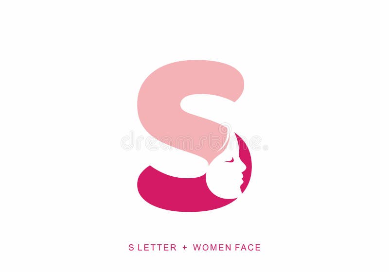 Pink Color of S Initial Letter with Women Face Shape Stock Vector ...