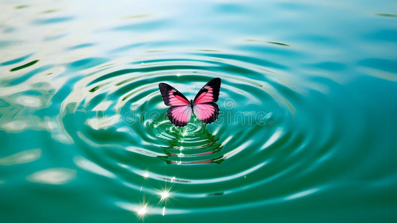 Pink Colored Butterfly on Surface of Water. Concept of Butterfly Effect ...