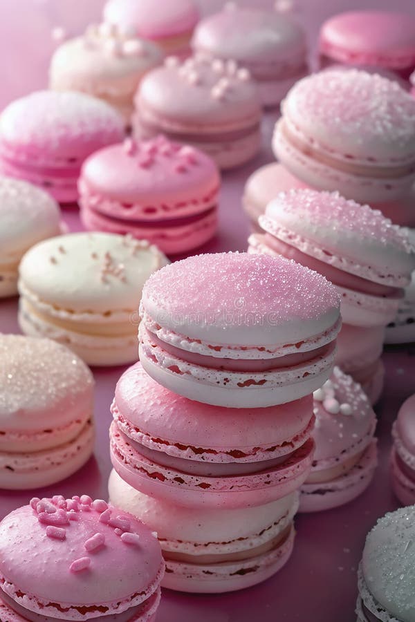Pink Colored Macarons Close-up, Generative Ai Stock Illustration ...