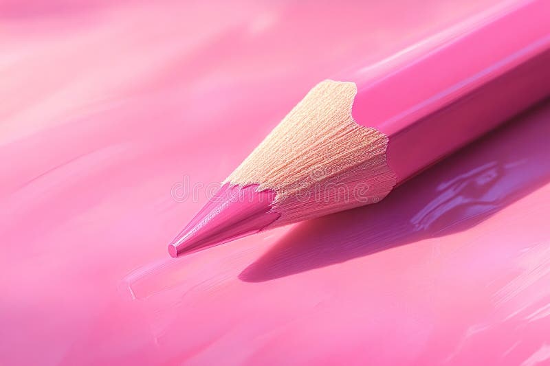 Pink Colored Pencil Drawing a Line on Pink Background Stock Photo ...