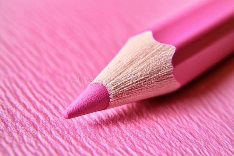 Pink Colored Pencil Resting on Pink Textured Background Stock Image ...