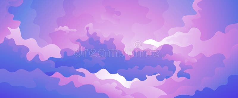Pink Colorful Gradient Illustration of Sky with Fluffy Clouds Stock ...