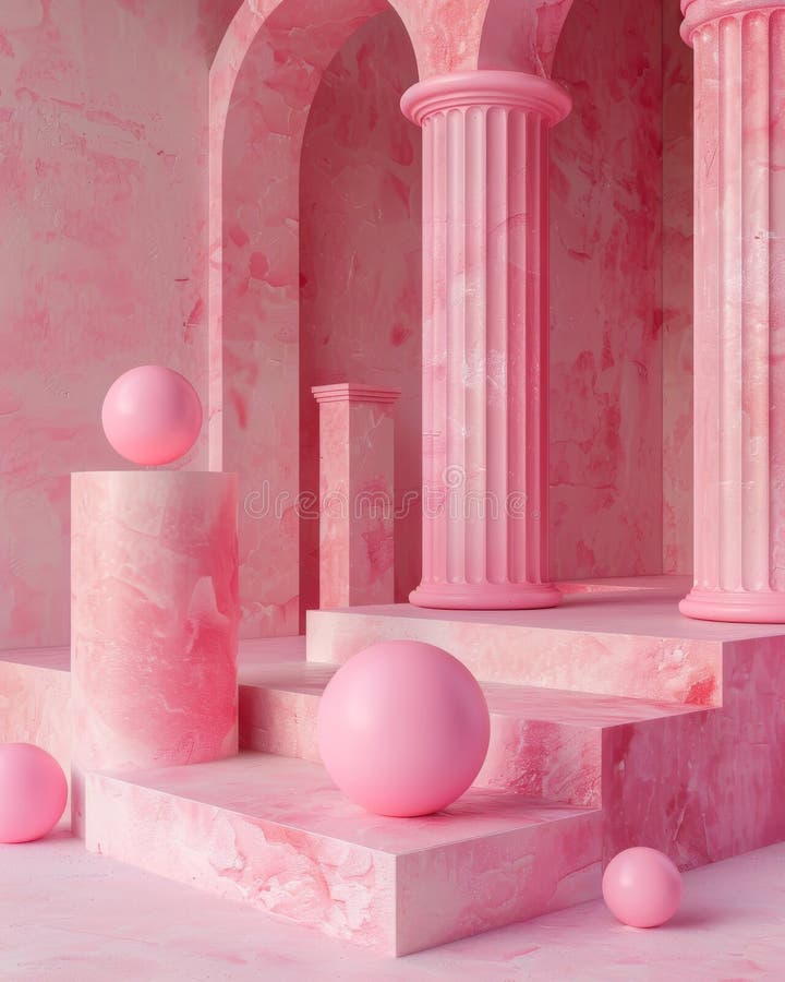 Pink Columns and Arches with Abstract Elements Stock Image - Image of ...