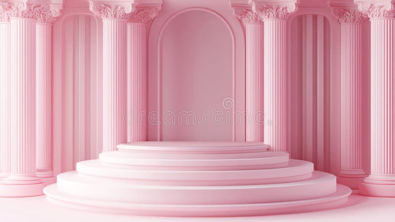 Pink Columns & Circular Steps Stock Illustration - Illustration of ...
