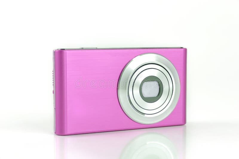 Pink Compact Digital Camera on White Background Stock Image - Image of ...
