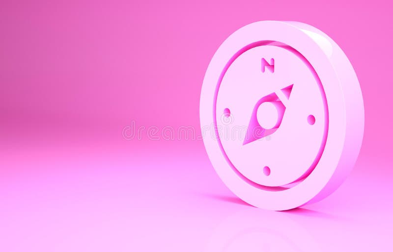 Pink Compass Icon Isolated on Blue Background. Windrose Navigation ...